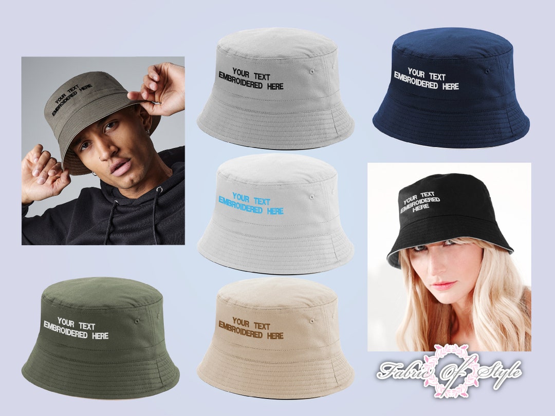 Personalised Embroidered Bucket Hat Custom Text Embroidery Bucket Hat ...