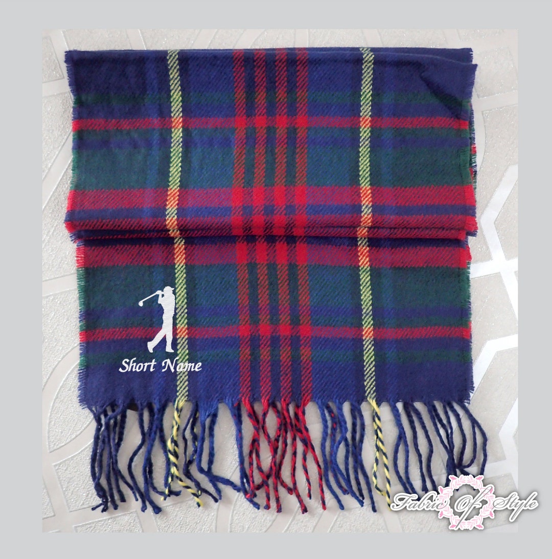 Personalized Golf Tartan Scarf: Embroidered Name, Custom Winter Gift - Etsy
