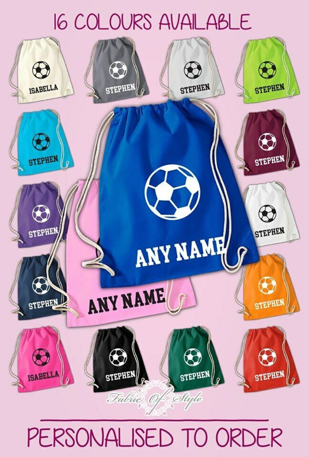 Personalised Any Name Football Back to Drawstring Boy Bag PE GYM School ...