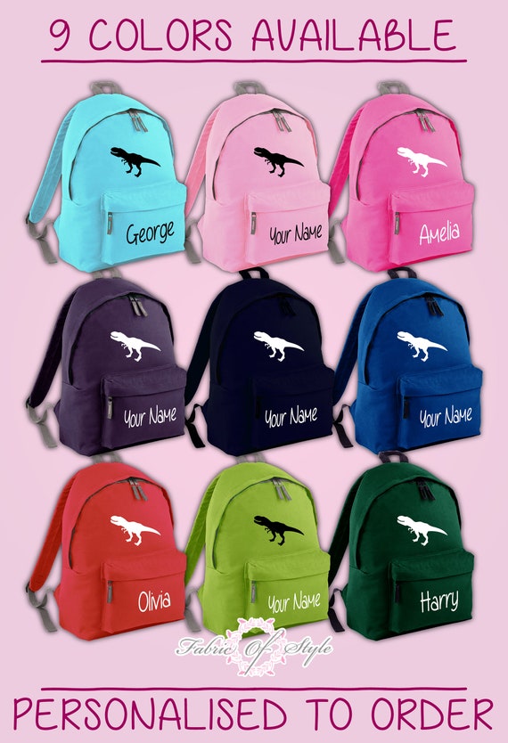 Personalised Kids Backpack Dinosaur T-REX Name Girls Boys Back | Etsy