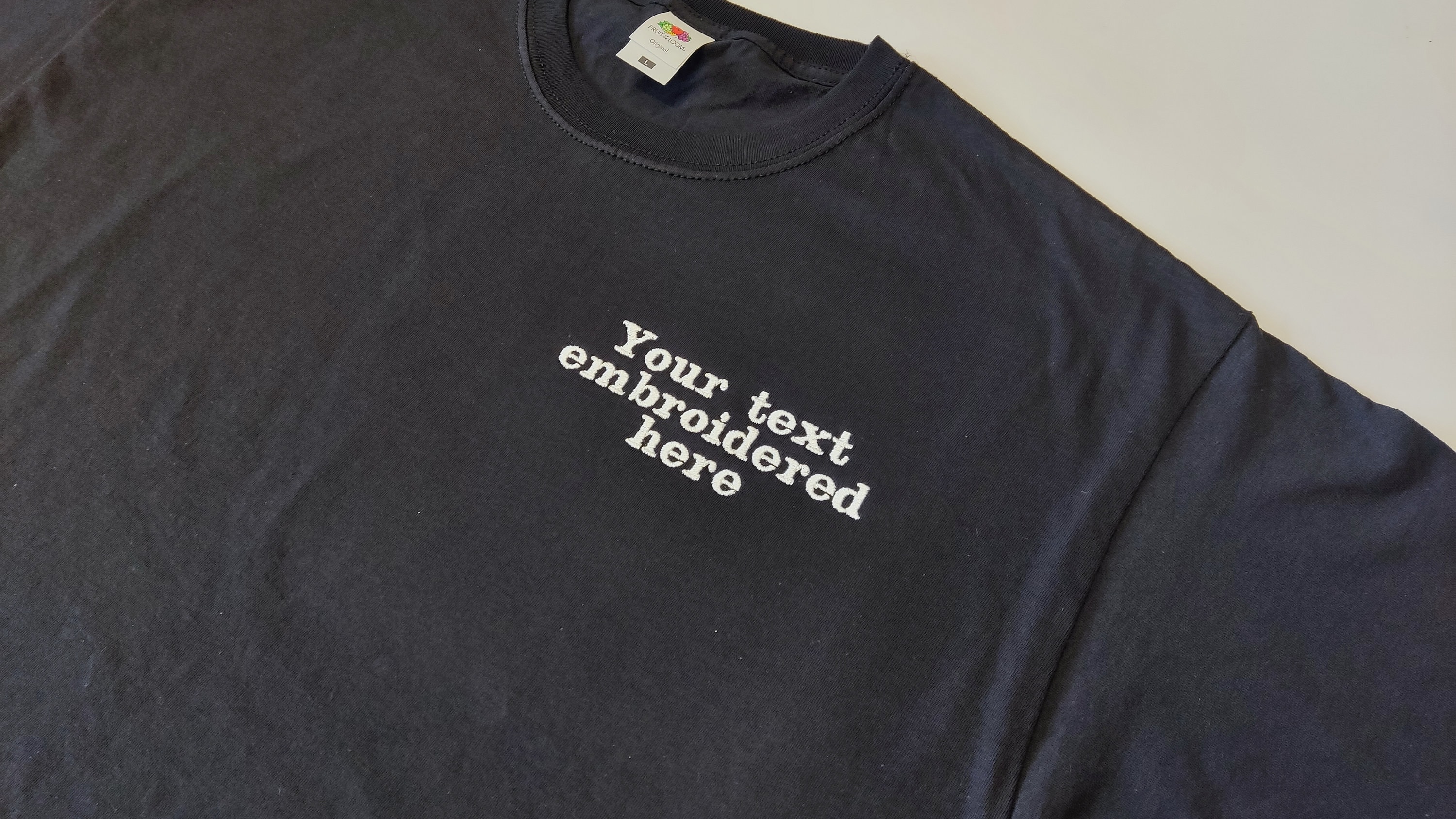 Embroidered T-shirt Personalised With Your Custom Text Left - Etsy UK