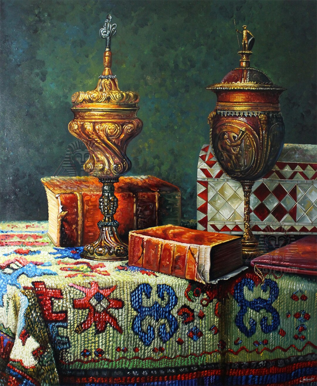 Arabic Still Life Books Painting - Realistic Oriental Art - Arabic ...
