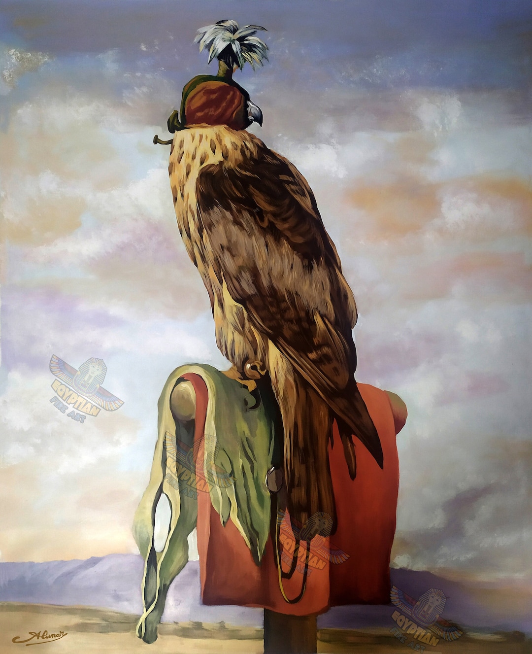 Hand Painted Artwork - the Hooded Falcon - Arabic Painting - Arabic Art ...