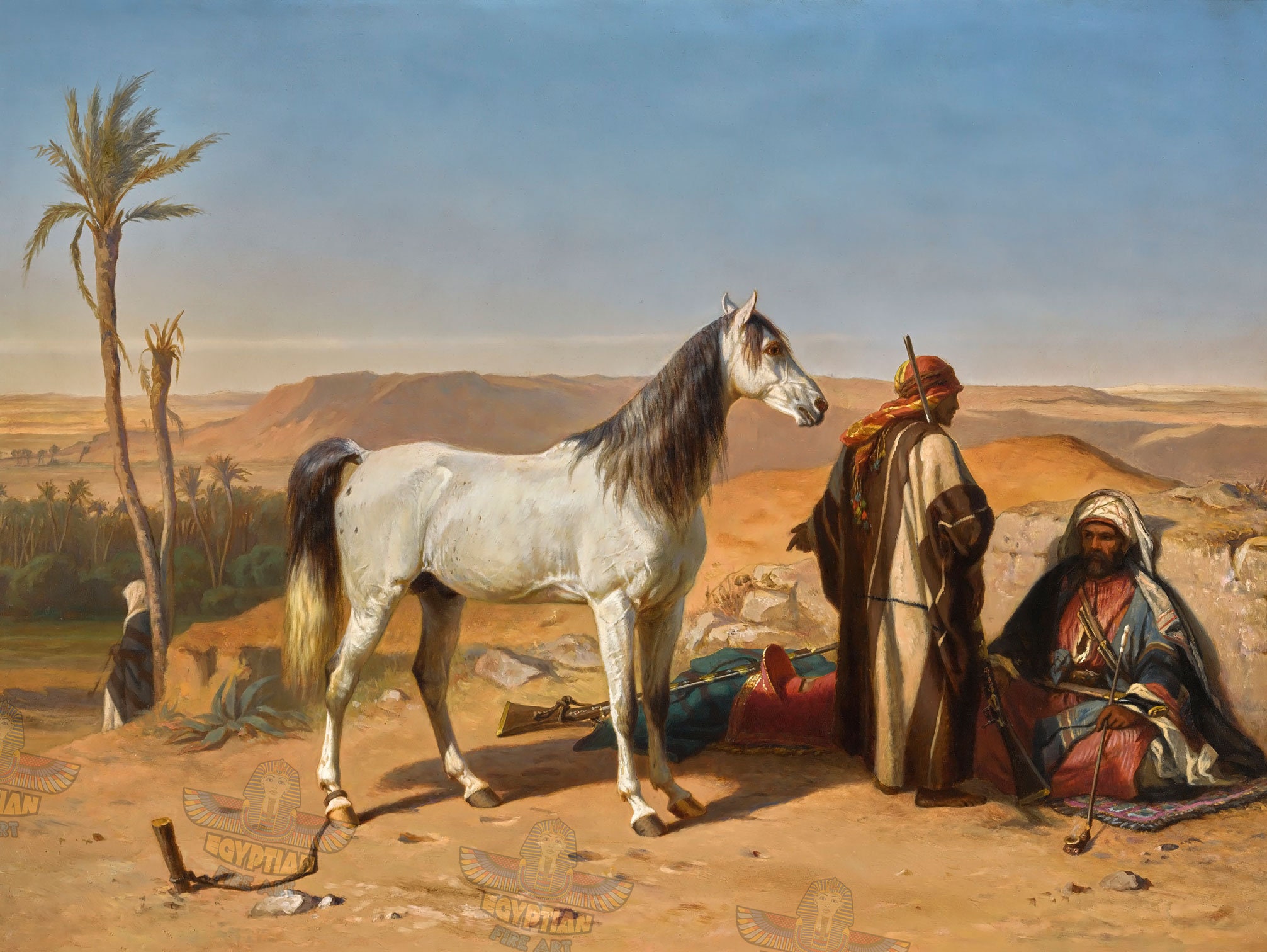 Hand Painted Artwork Arabs in the Desert Arabian Horse Egyptian Art ...