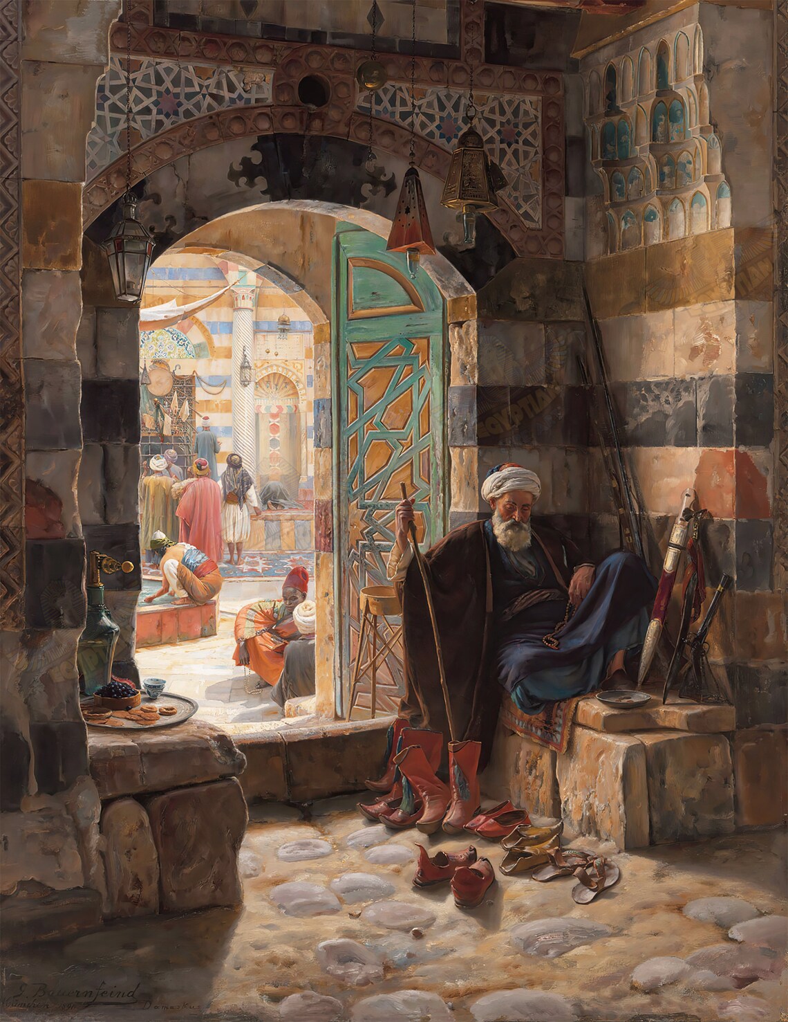 Hand Painted Artwork - Warden of the Mosque, Damascus, Syria - Islamic ...