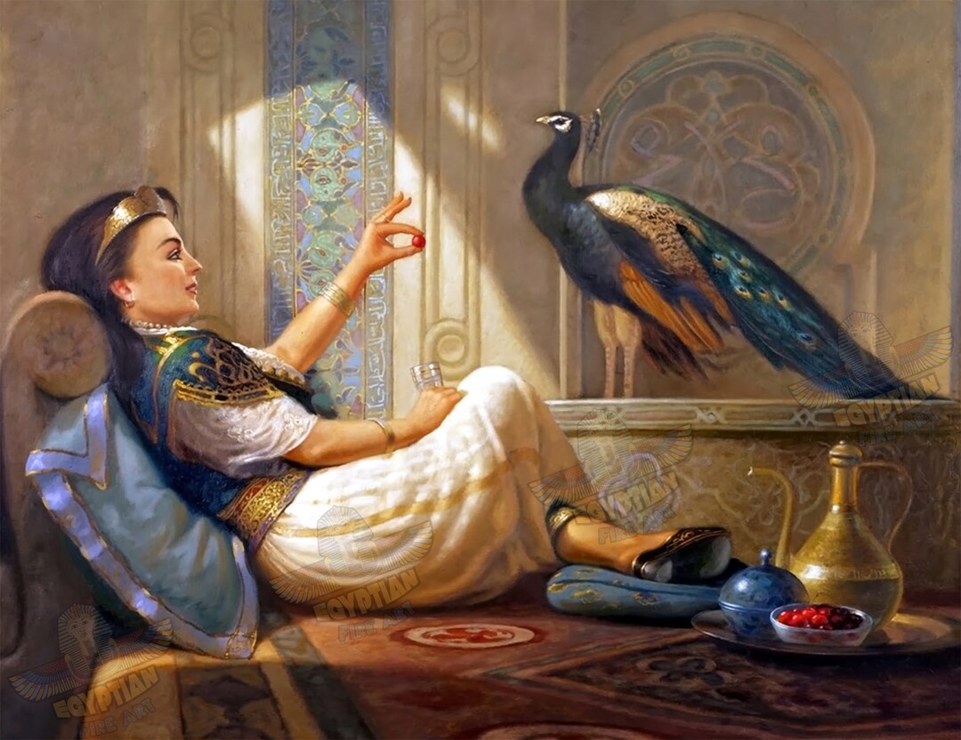 Arabic Princess and the Peacock Oriental Painting Egyptian Art Arabic ...