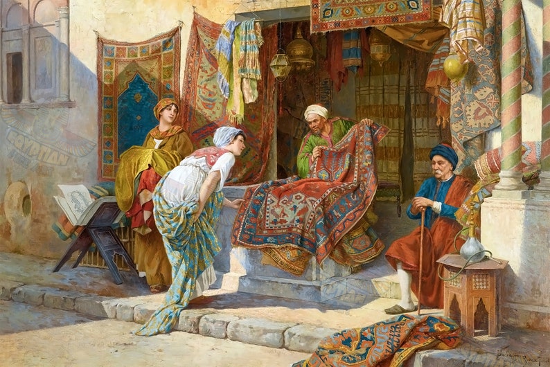 Hand Painted Artwork the Carpet Merchant and the Arab Lady Arabic Art ...