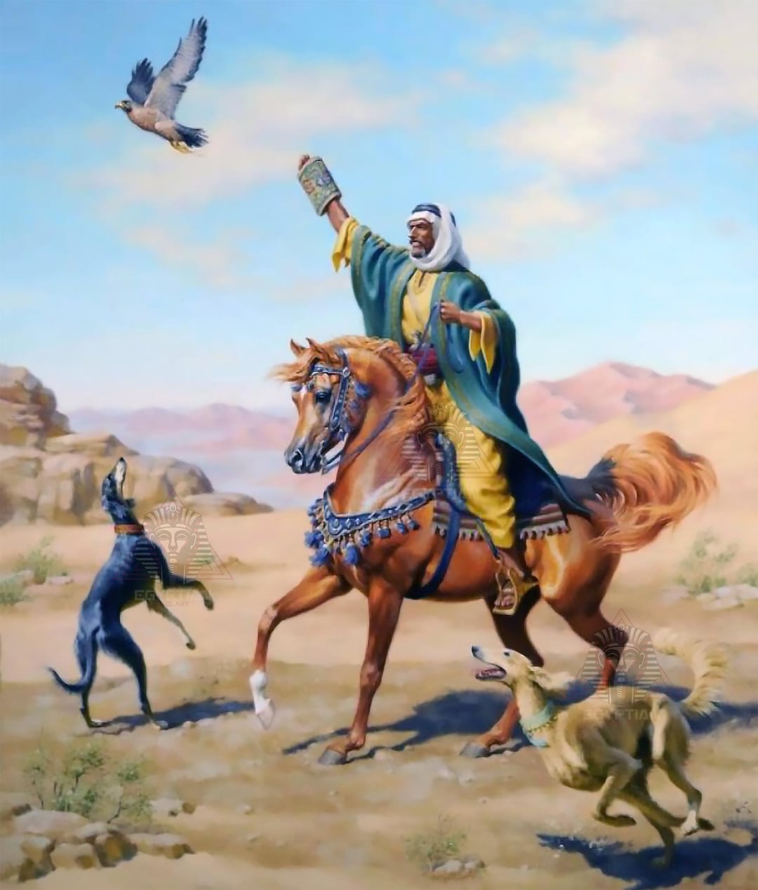Arab Hunter With His Hawk and Saluki Dogs - Egyptian Art - Arabian Art ...