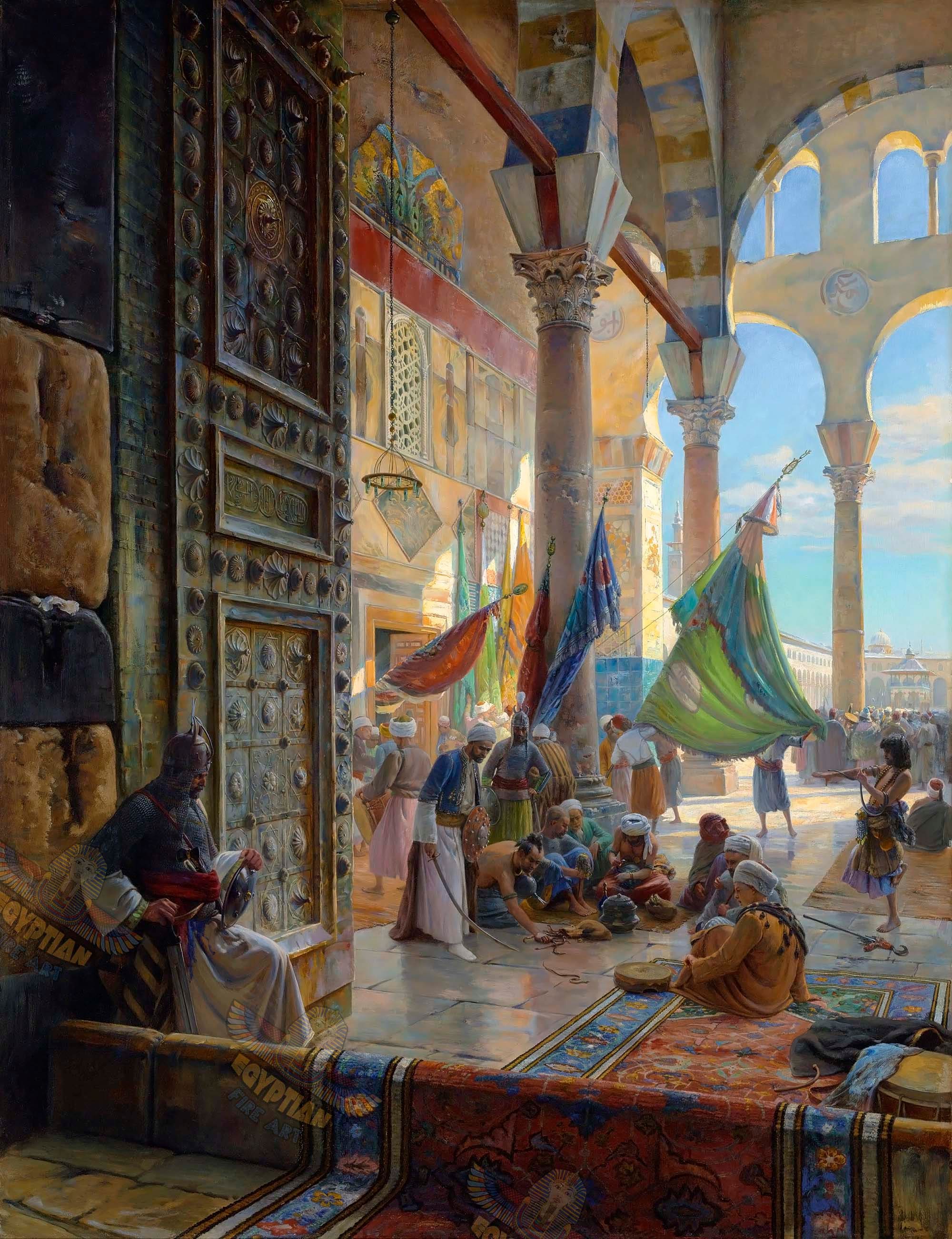 Hand Painted Artwork - Forecourt of the Great Umayyad Mosque in ...