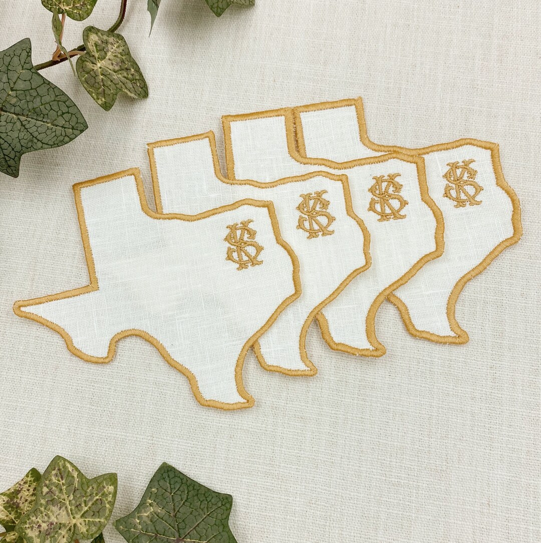 Texas Shaped Napkin Monogram Cocktail Coaster Linen Drink Accessory ...