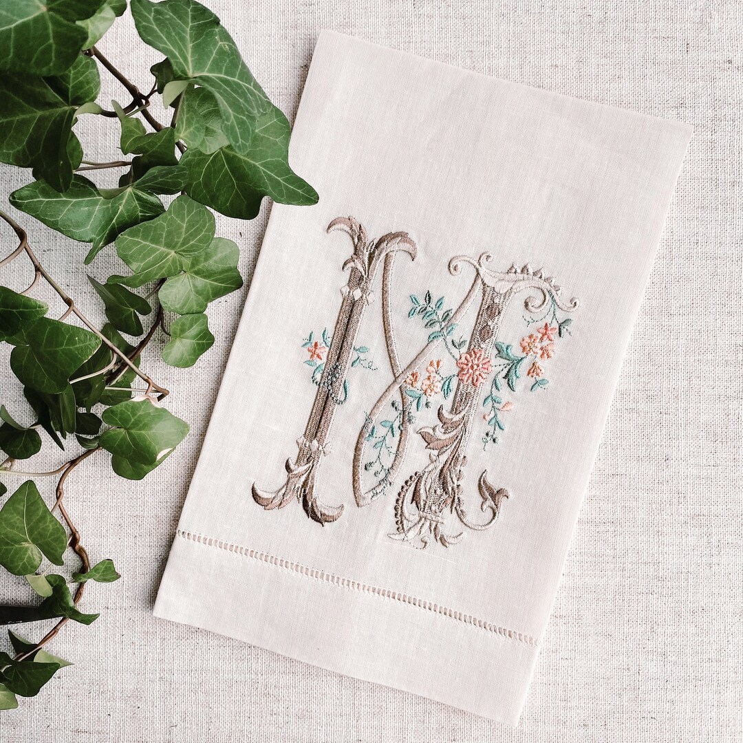 Monogram Guest Towel Vintage Design Bath Linen Custom Initial Wedding ...
