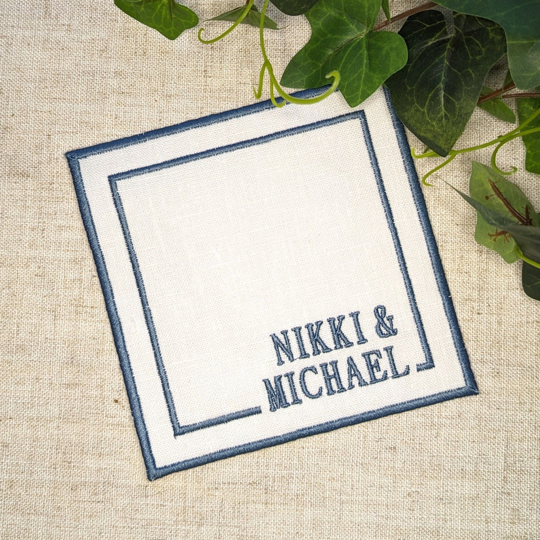 Linen Coaster Embroidered Cocktail Napkin Gift for Hostess Personalized ...