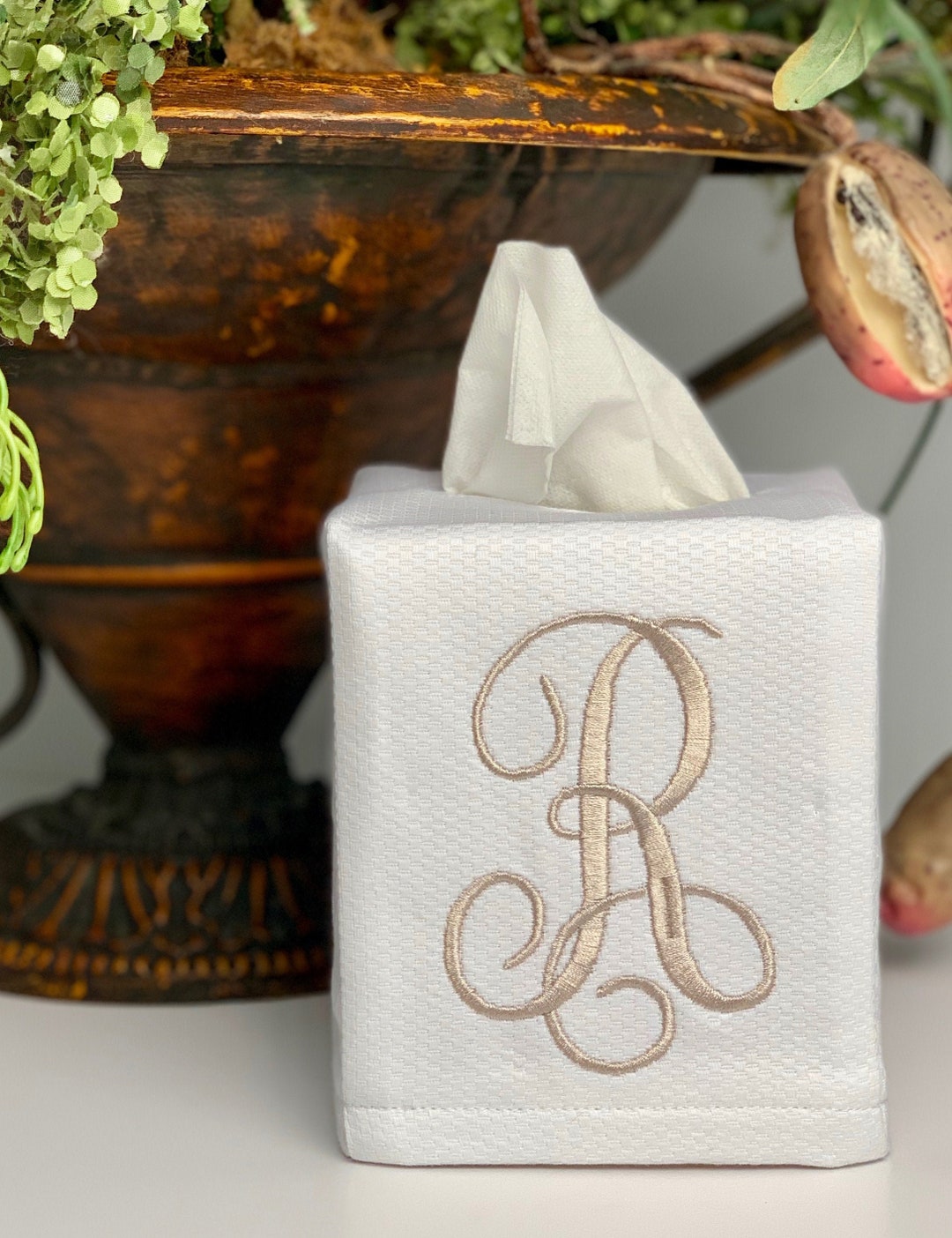 Monogram Tissue Box White Cover Bathroom Decor Wedding Present for ...