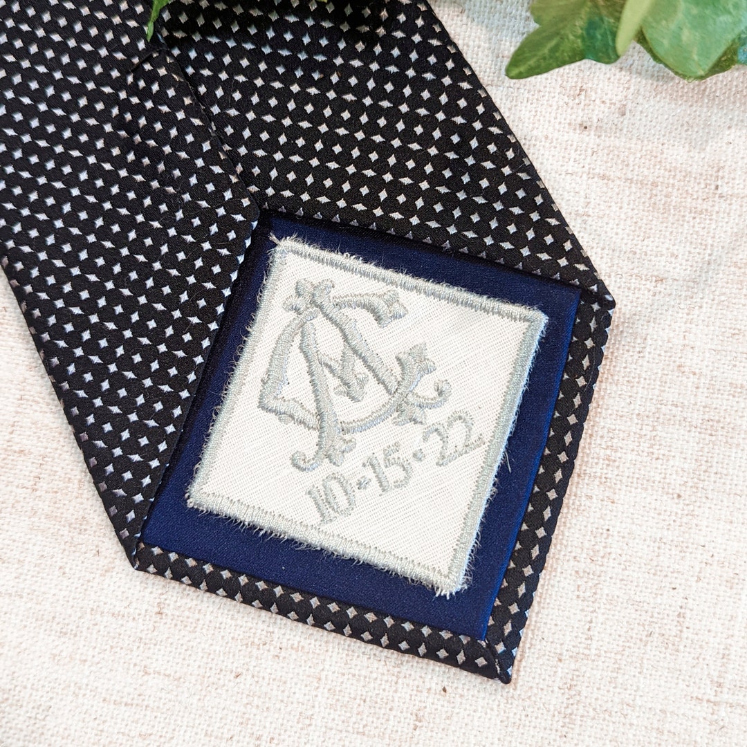Custom Wedding Tie Patch Monogram Blue Accent Wedding Day Present Bride ...