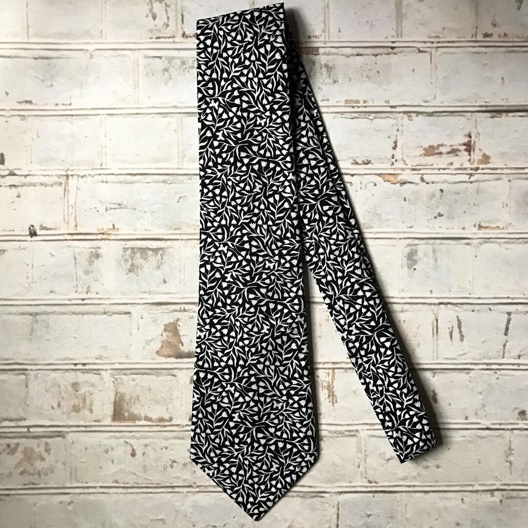 Black and White Block Print Ditsy Floral Cotton Necktie Mens Tie - Etsy