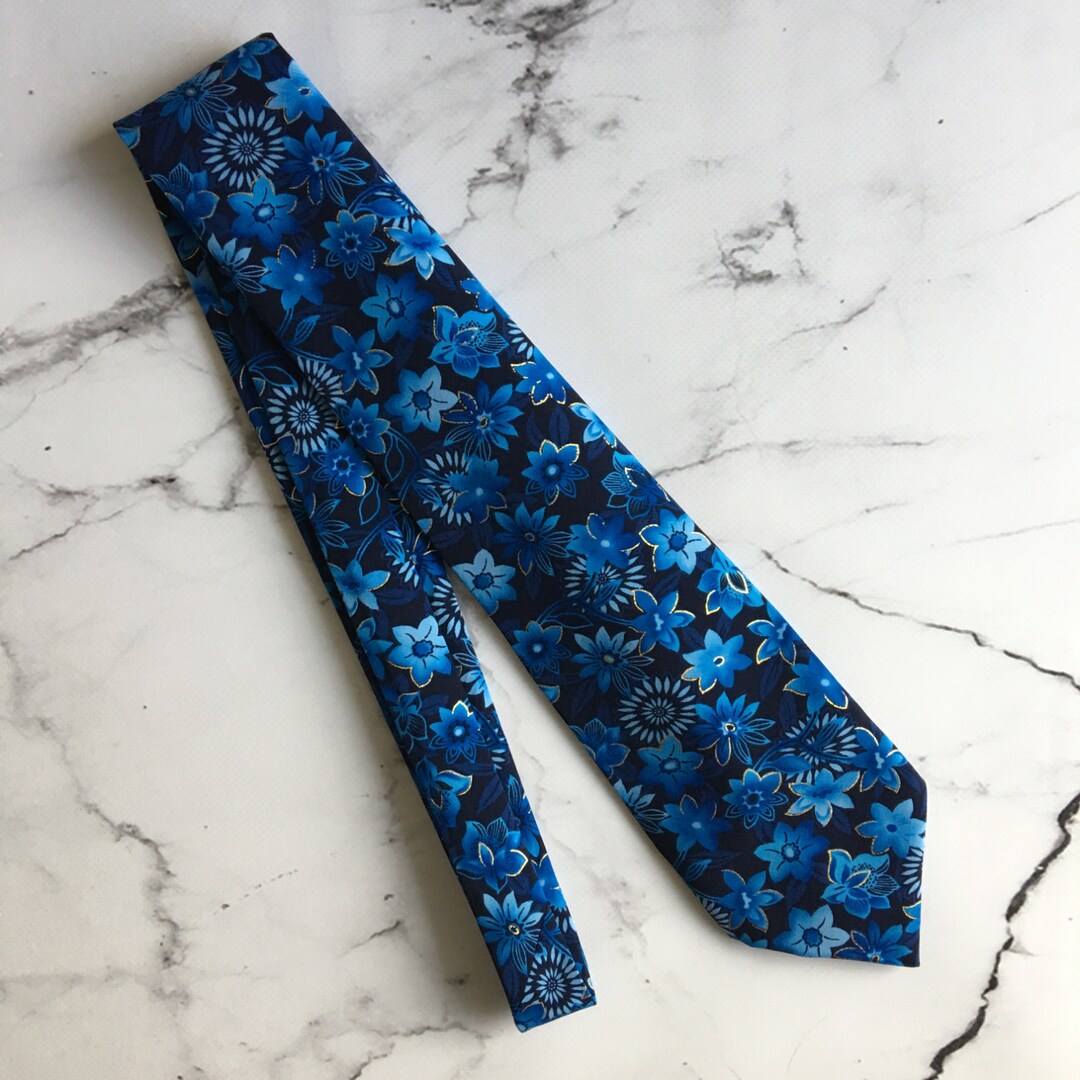 Blue, Navy, and Gold Floral Necktie Men's Tie - Etsy