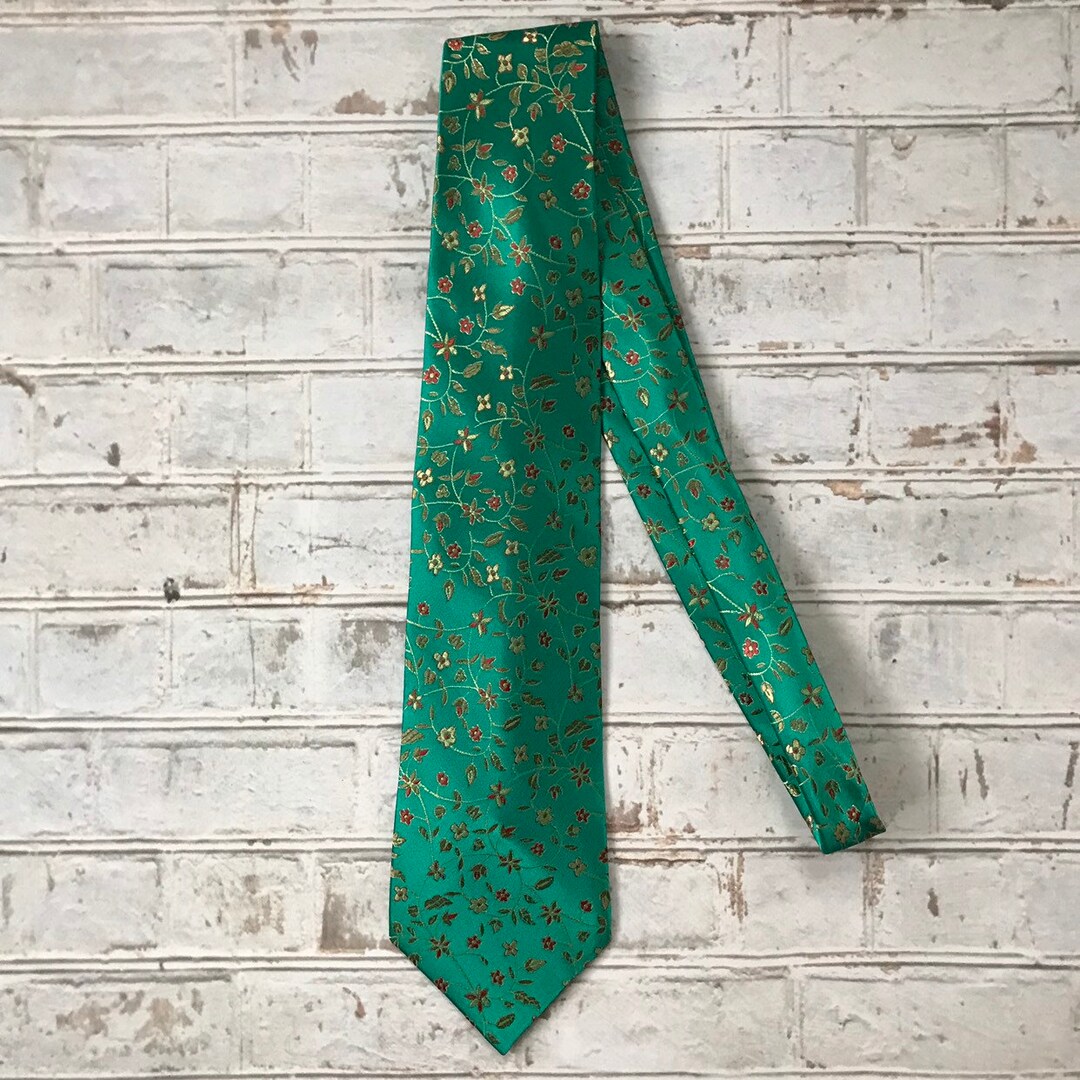 Emerald Green Floral Satin Brocade Necktie Mens Tie - Etsy