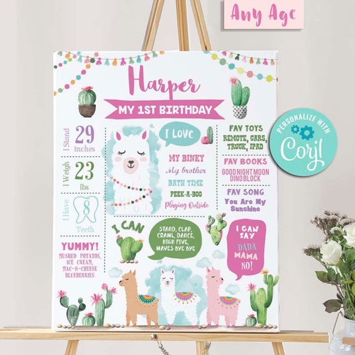 EDITABLE Llama Birthday Milestone Poster Llama First - Etsy