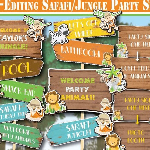SELF-EDITING Safari Party Signs-safari Birthday Arrow - Etsy