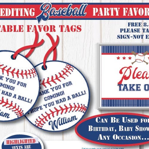 Baseball Party Tags Baseball Birthday Party Favor Gift Tag | Etsy