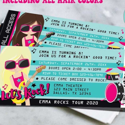 Pop Star Rock Star Concert Ticket Birthday Party Invitation - Etsy