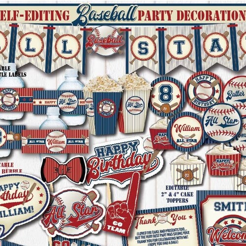 SELF-EDITING All Star Baseball Birthday Decorations-printable - Etsy