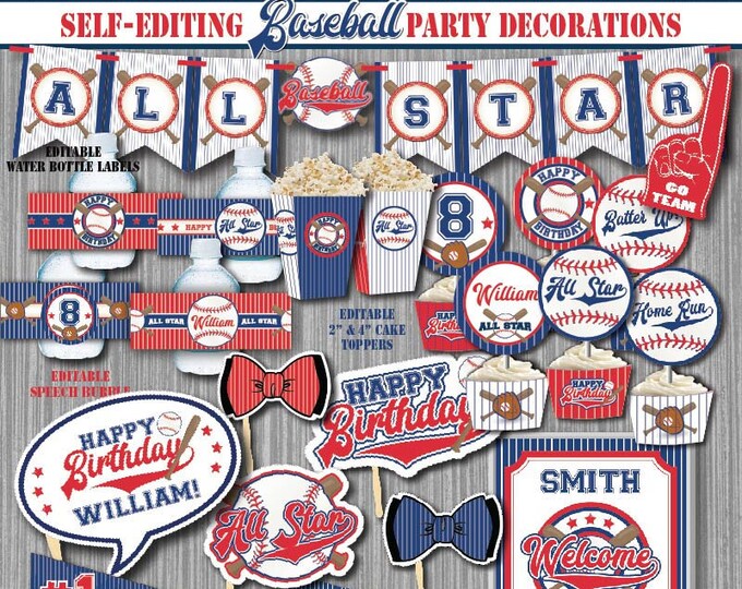 SELF-EDITING All Star Baseball Birthday Decorations-printable - Etsy