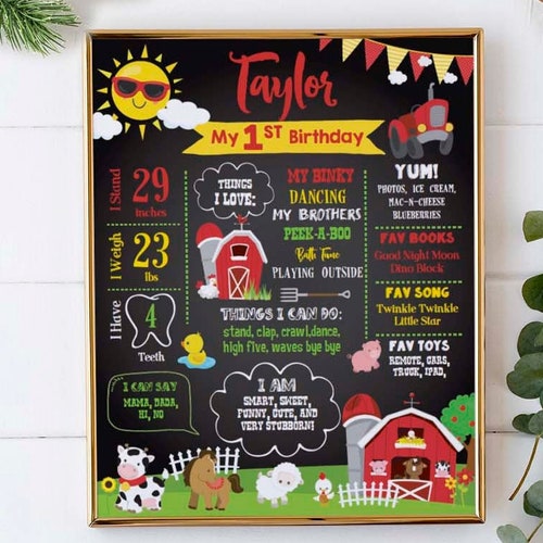 Farm First Birthday Milestone Poster Chalkboard EDITABLE Farm - Etsy