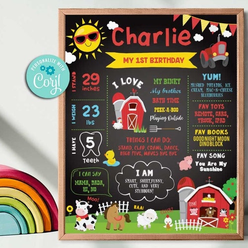 Farm First Birthday Milestone Poster Chalkboard EDITABLE Farm - Etsy