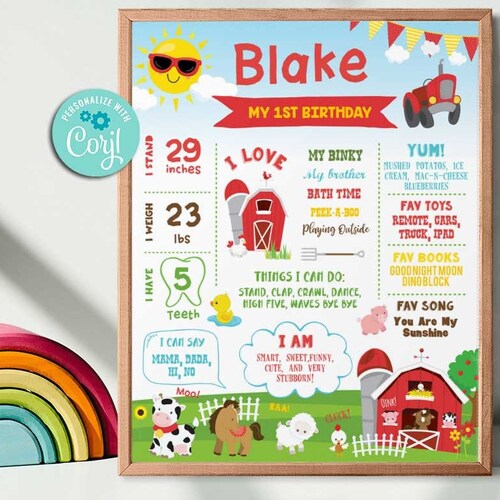 Farm Girl First Birthday Milestone Poster Chalkboard EDITABLE - Etsy