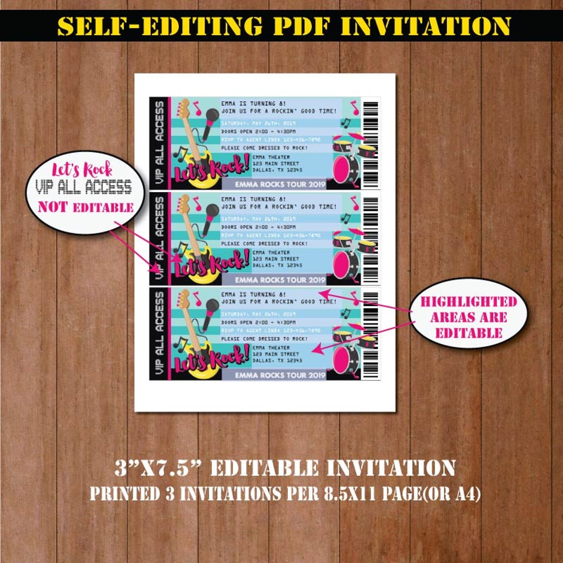 Rock Star Party Invitation-self-editing Printable Rock Star | Etsy