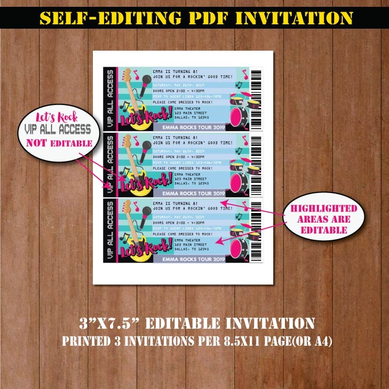 Rock Star Party Invitation-self-editing Printable Rock Star | Etsy