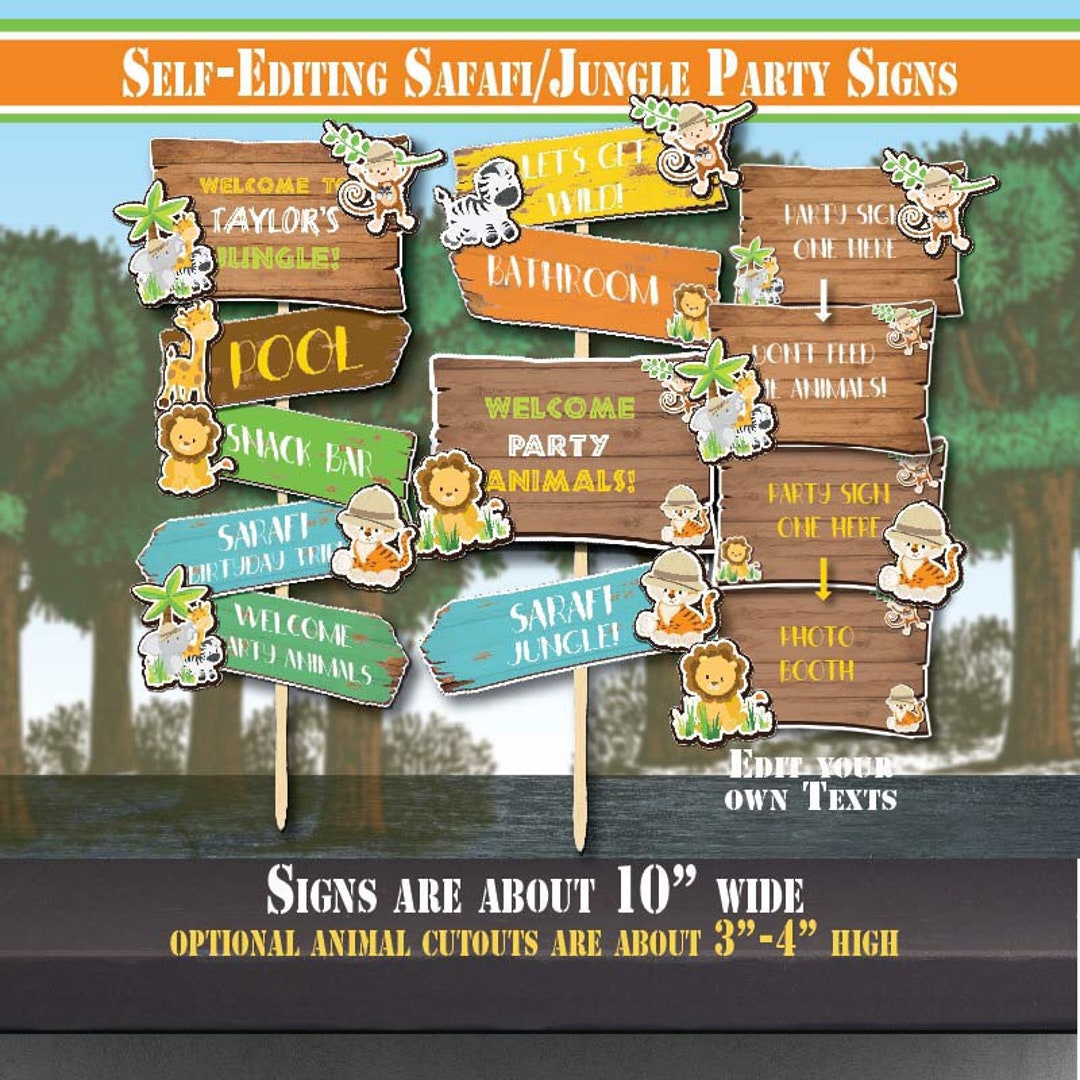 SELF-EDITING Safari Party Signs-safari Birthday Arrow Signs-jungle Baby ...