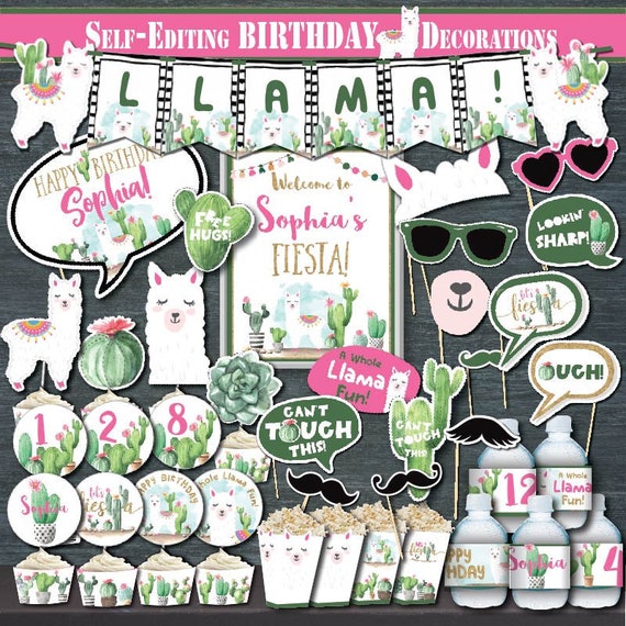 SELF-EDITING Llama Birthday Decorations-llama Party-a Whole | Etsy