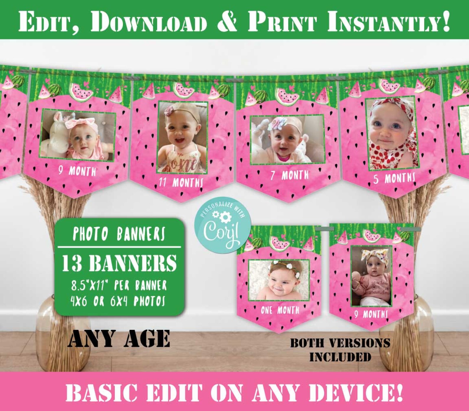 Watermelon Birthday Photo Banners-self-edit W Corjl-watermelon Photo ...