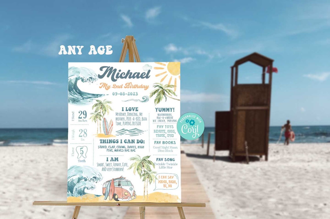 Surfing Birthday Milestone Poster-the BIG ONE Birthday-self - Etsy