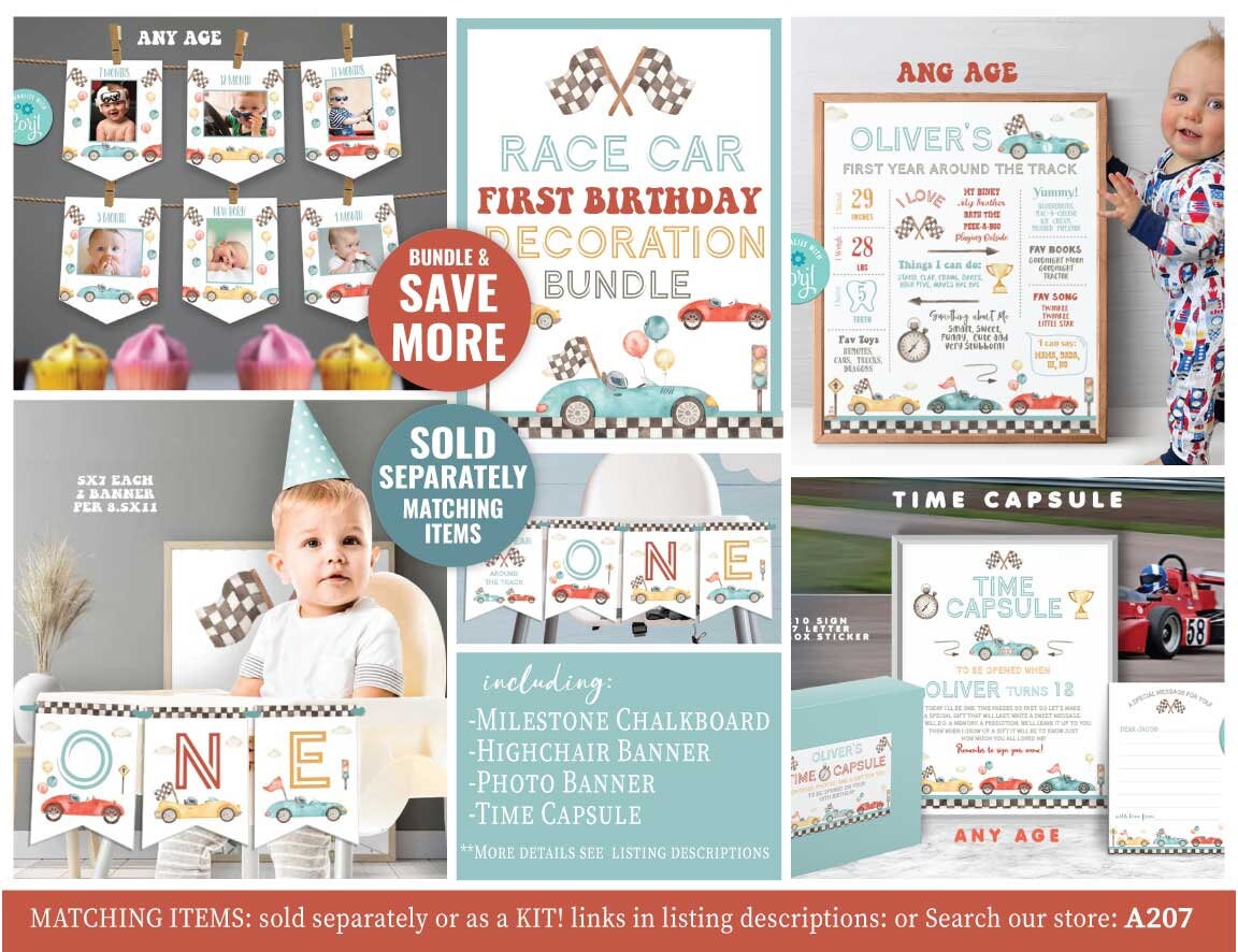 Race Car Birthday Photo Banners-self Edit - Etsy