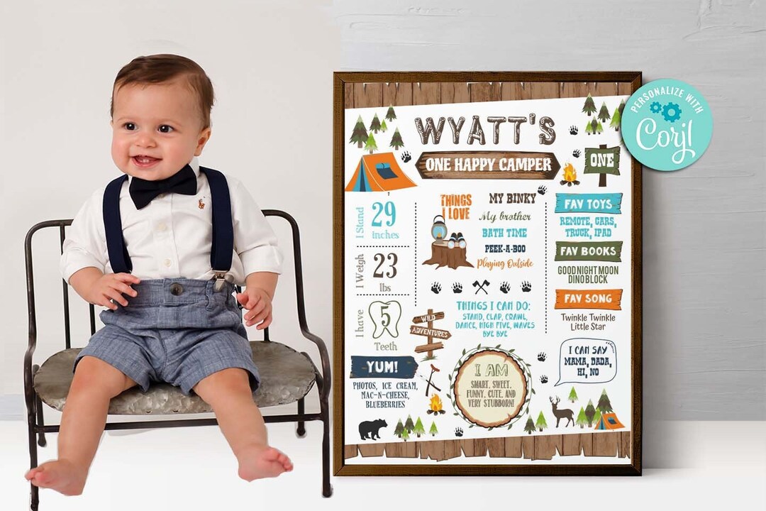 One Happy Camper Milestone Poster-camping Birthday Chalkboard-self-edit ...