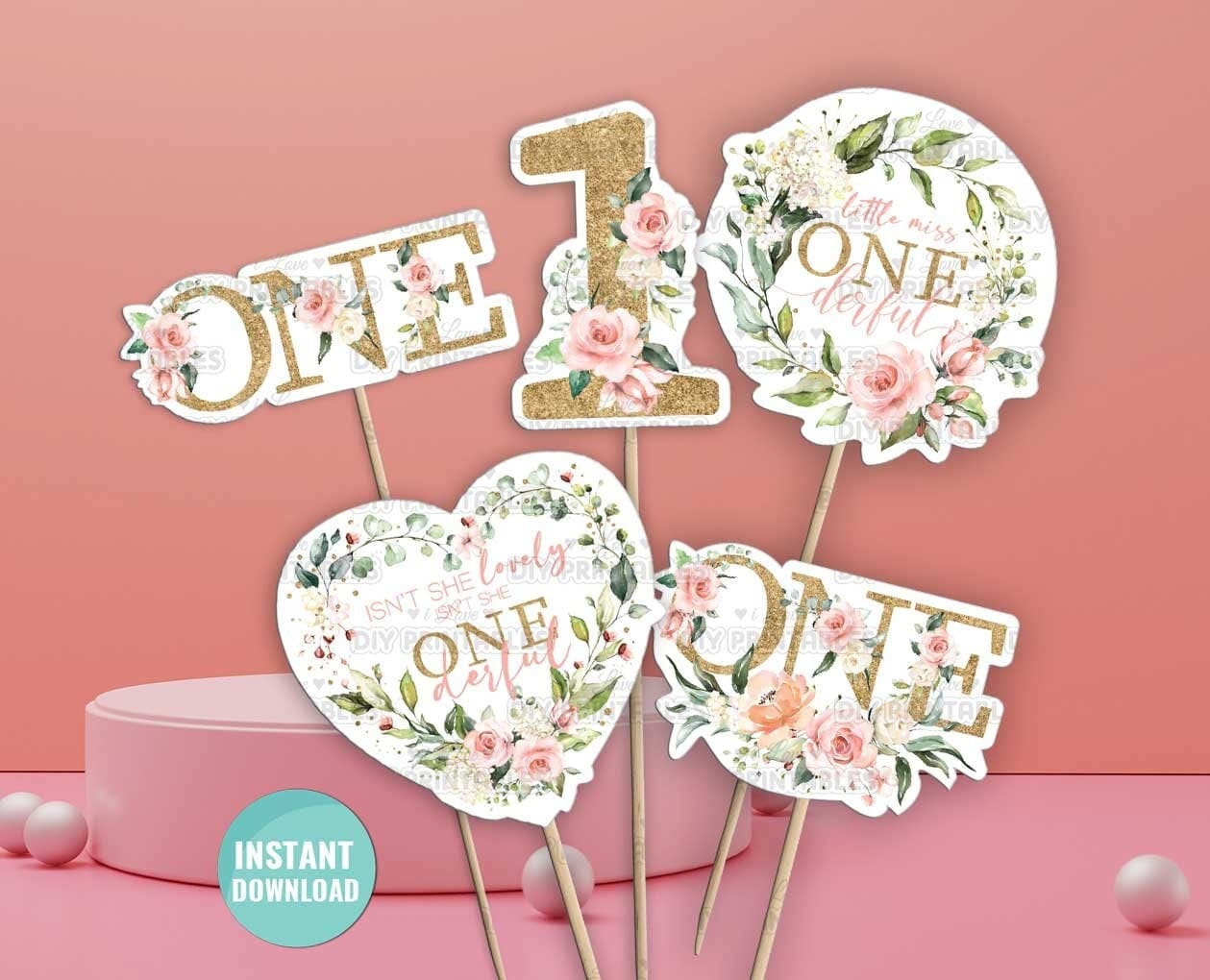 Flower First Birthday Centerpieces-instant Download-floral Birthday ...