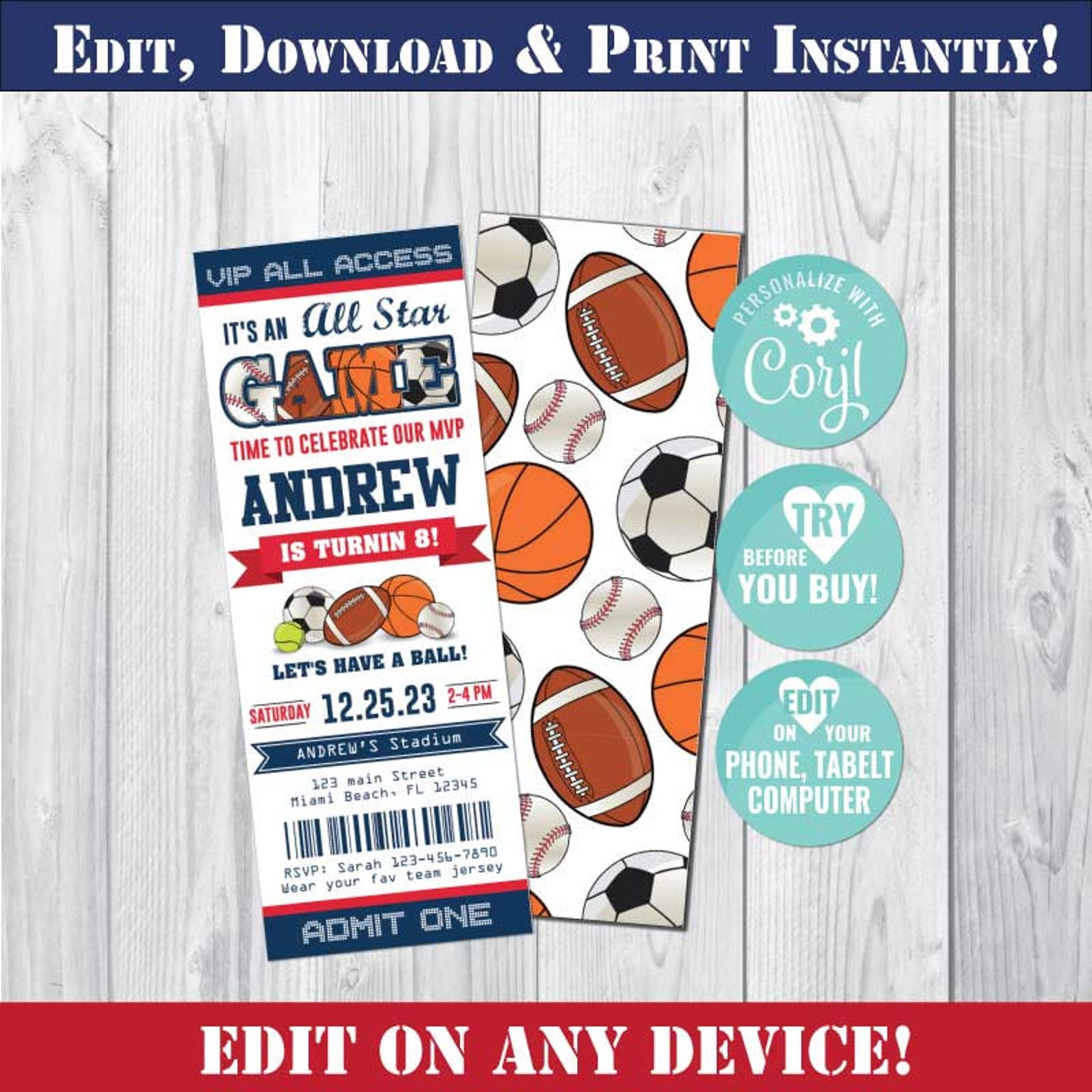 All Star Sport Birthday Ticket Invitation-sport Party - Etsy