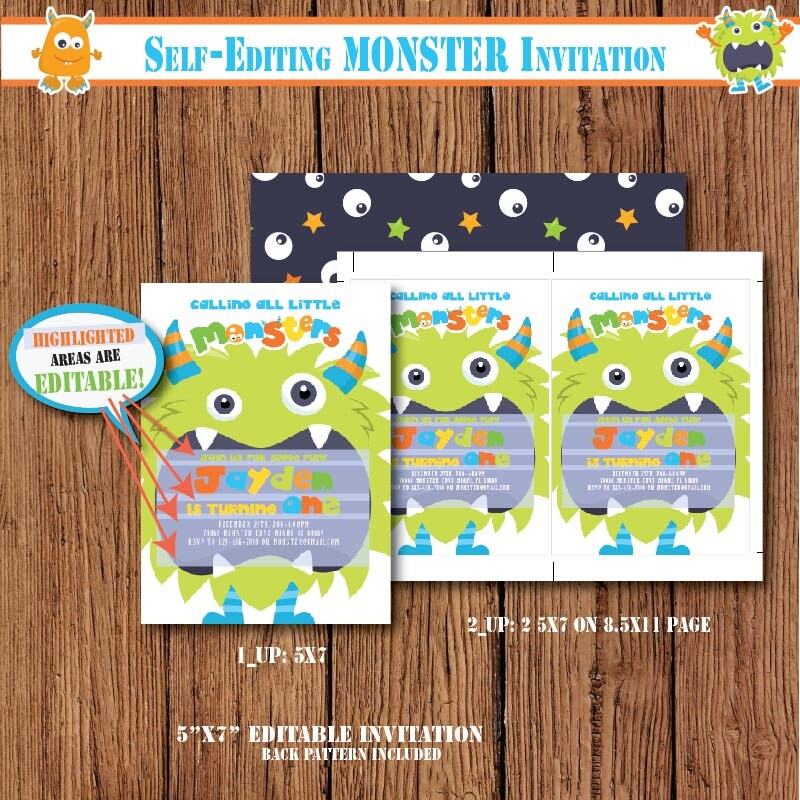 Self-editing Monster Birthday Invitation-printable Monster - Etsy