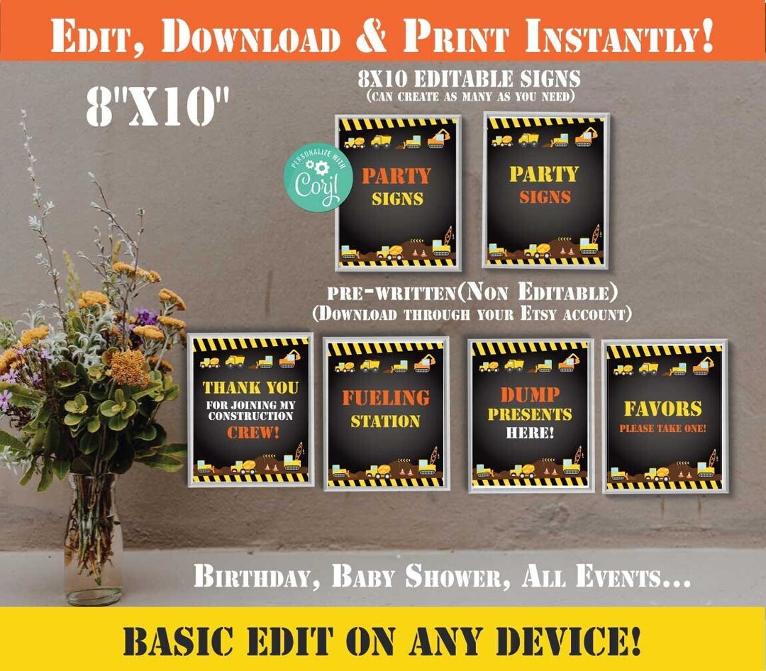 Construction Birthday Party Signs--corjl-construction Party Decoration ...