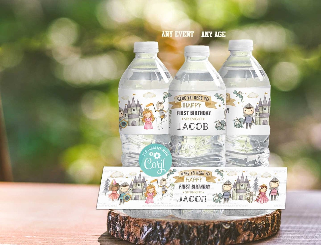Knight Birthday Party Water Bottle Labels-corjl-once Upon A Time ...