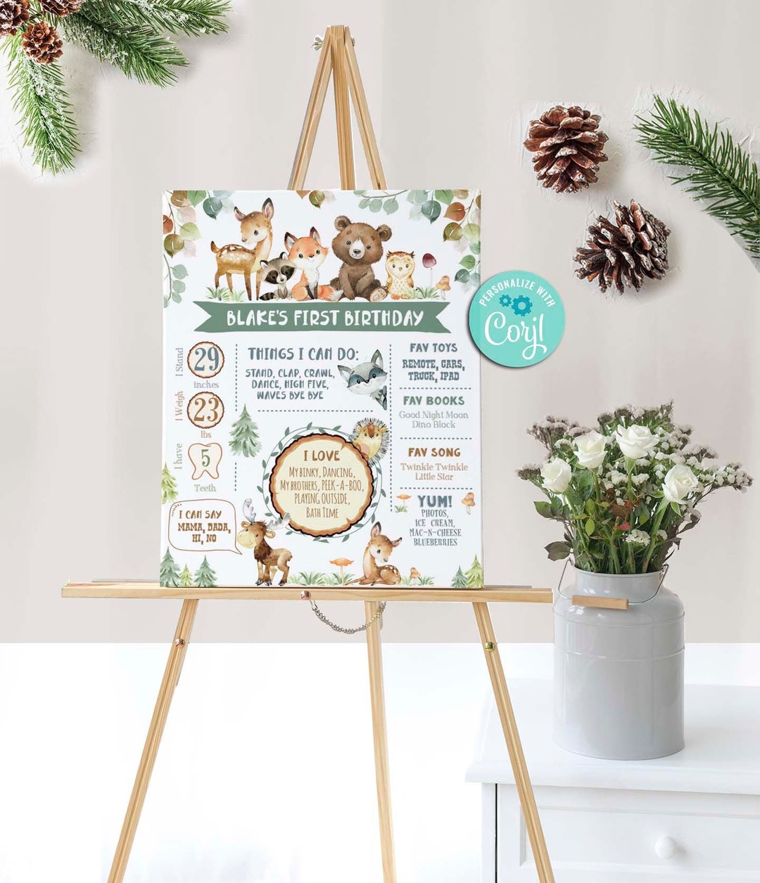 Woodland Birthday Milestone Chalkboard-woodland Party Poster - Etsy