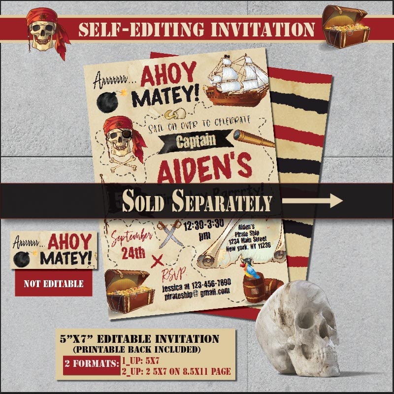 Editable Pirate Party Food Tents-self Edit Corjl-pirate Birthday Food ...