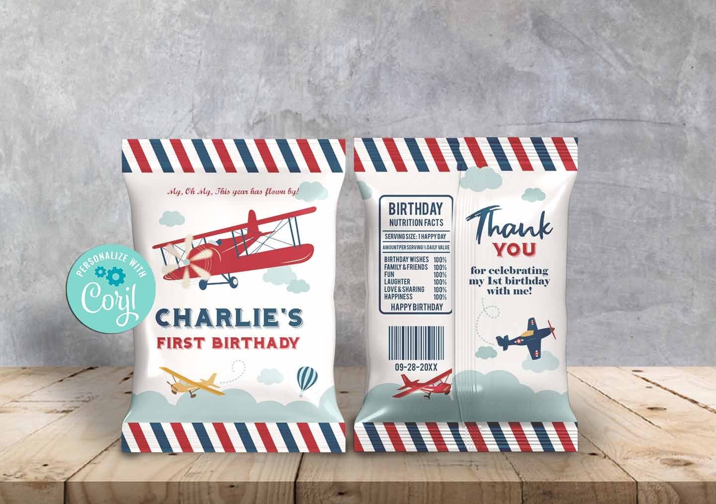Vintage Airplane Party Chip Bag Template-snack Bag-corjl-vintage Air ...
