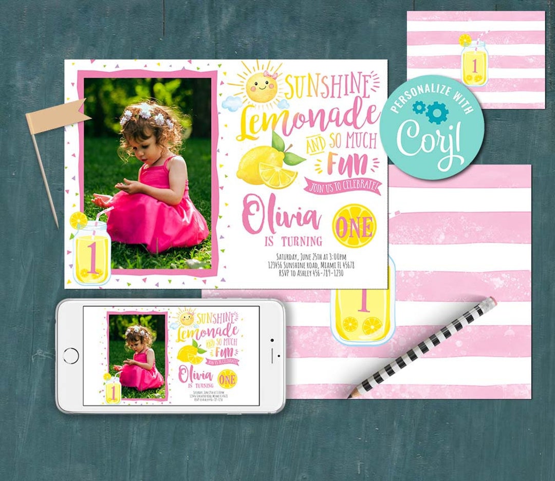 Lemonade Invitation-self Edit W Corjl-sunshine Lemonade Birthday Invite ...