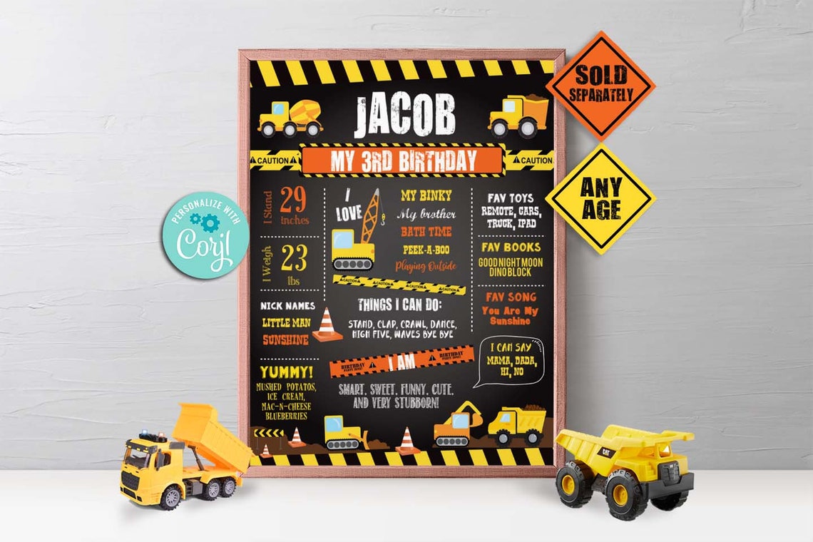 Construction Birthday Photo Banner-self-edit W Corjl-first | Etsy