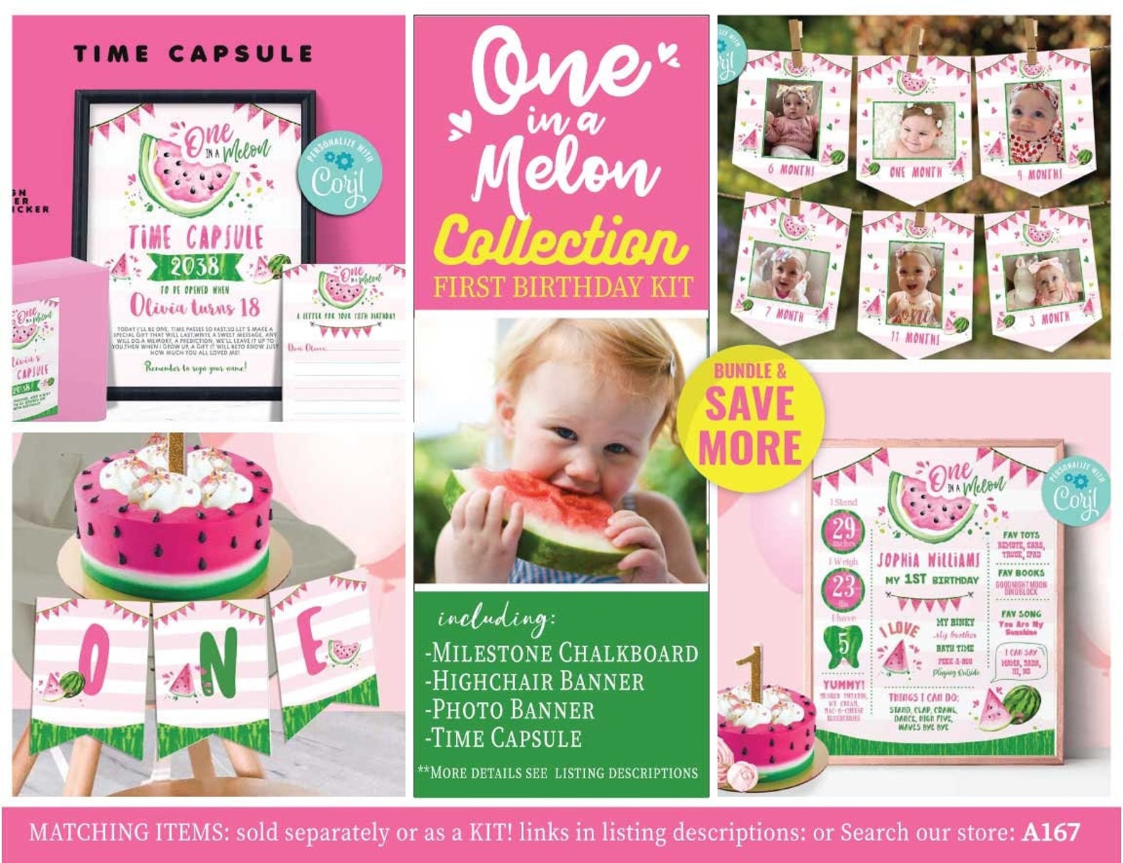 Watermelon Birthday Photo Banners-self-edit W Corjl-watermelon - Etsy