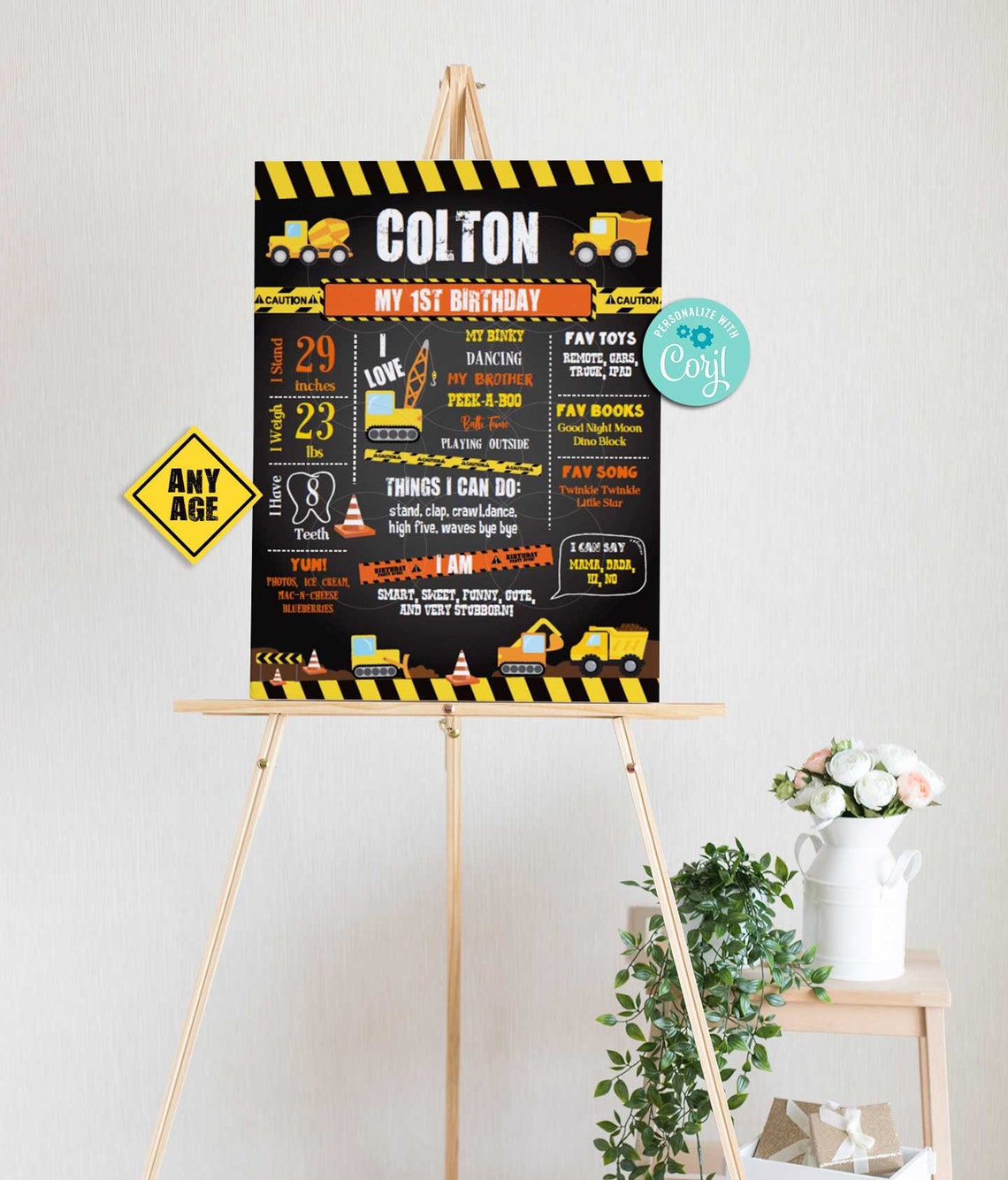 Construction Birthday Milestone Chalkboard-self Edit W - Etsy